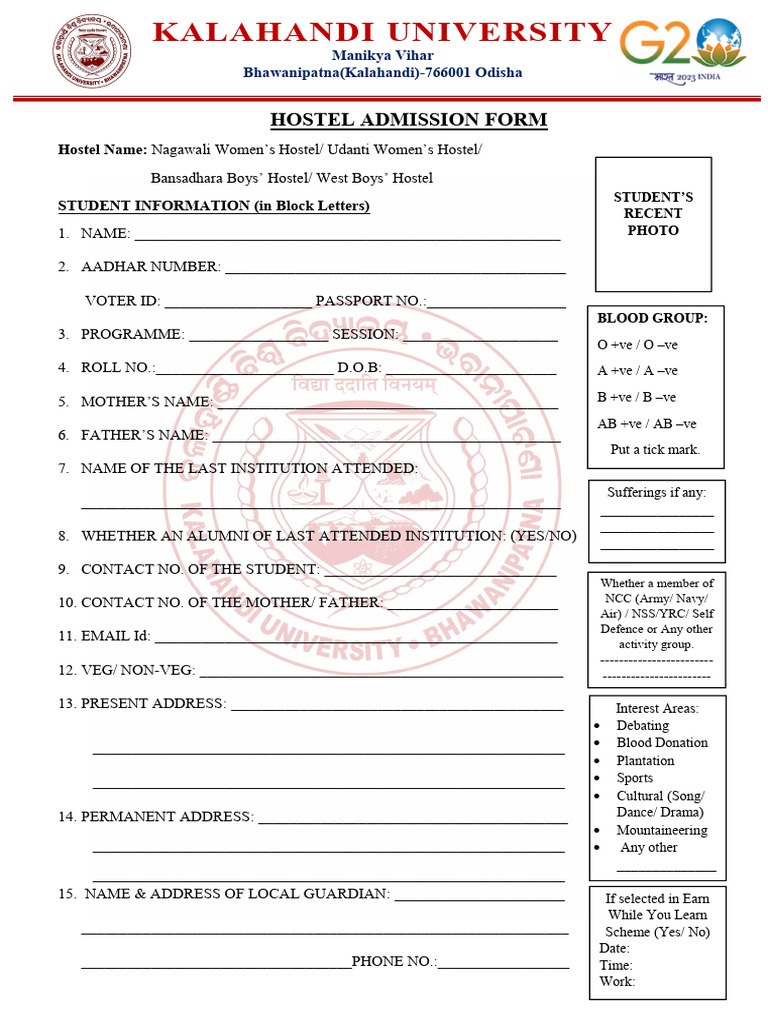 Hostel Admission Form | PDF
