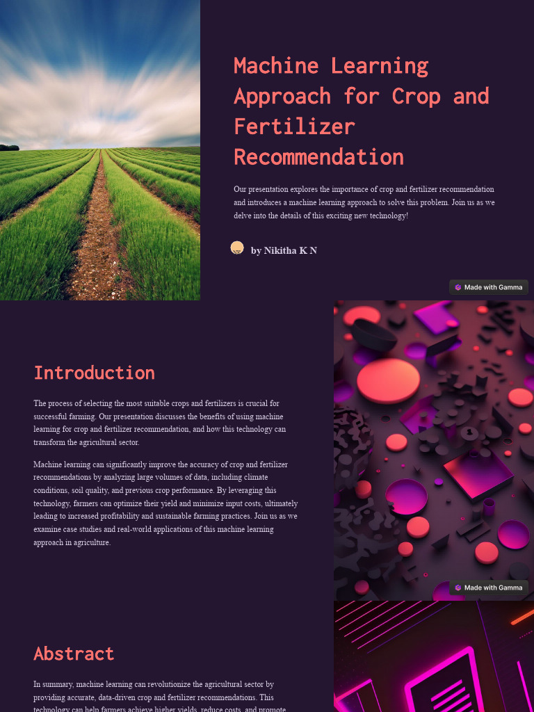 Machine Learning Approach For Crop and Fertilizer Recommendation | PDF ...