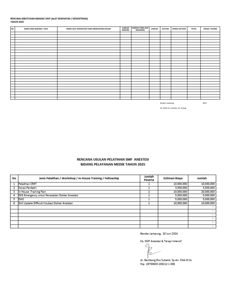 Blanko Usulan Rkbu, Rpbu Dan Pelatihan Tahun 2025 | PDF
