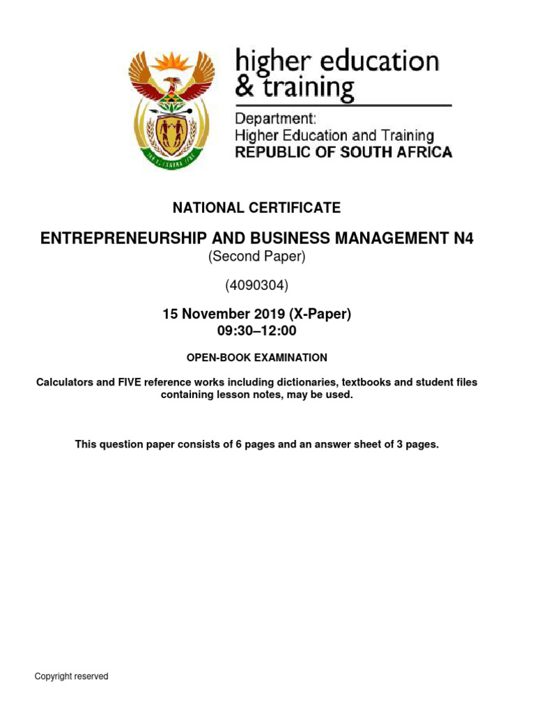 n450 - Entrepreneurship and Business Management n4 p2 QP Nov 2019 (Ed ...
