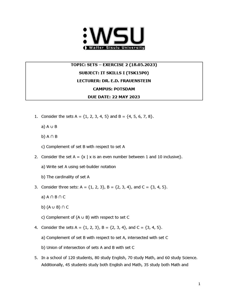 Sets Class Exercise 2 (18.05.2023) | PDF | Teaching Methods & Materials