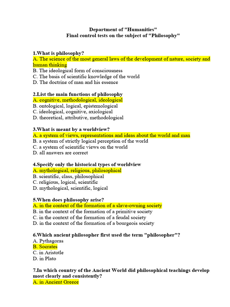 Philosophy Final Test 2 | PDF | Materialism | Idealism