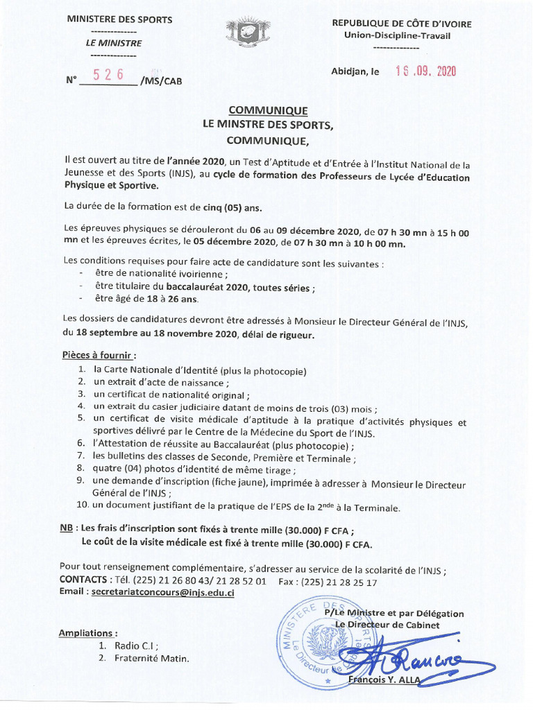 Communique Concours Injs 2020 | PDF