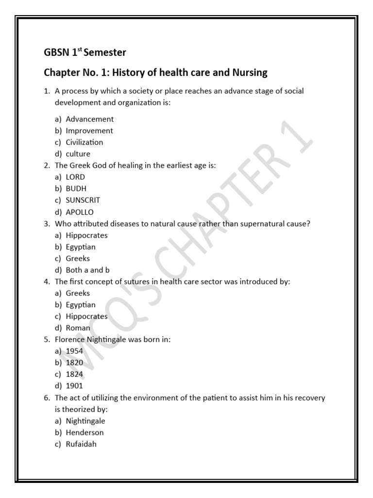 Chapter - 1 - Mcqs (1) Fon | PDF | Nursing | Nurse Practitioner