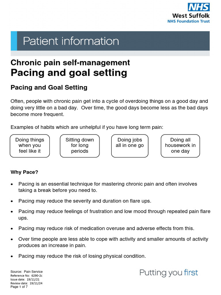 6290 1c Chronic Pain Self Management Pacing and Goal Setting | PDF ...