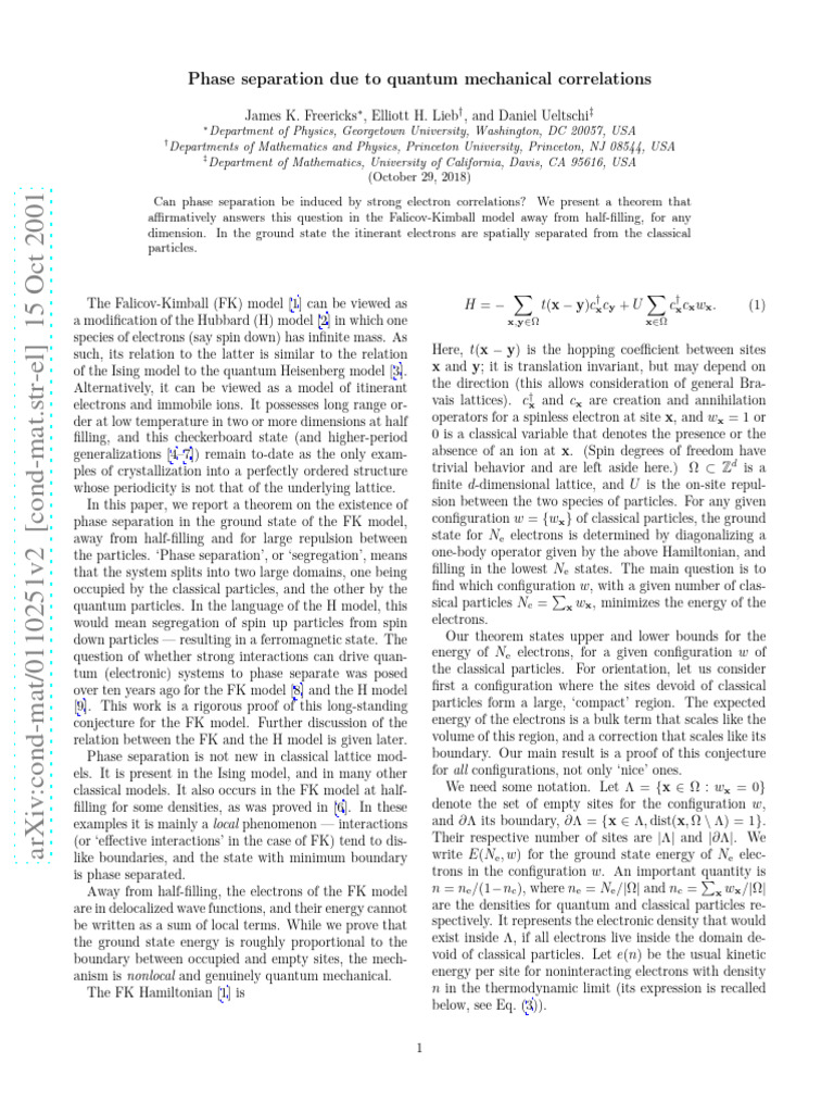 Phase Separation Due To Quantum Mechanical Correlations | PDF ...