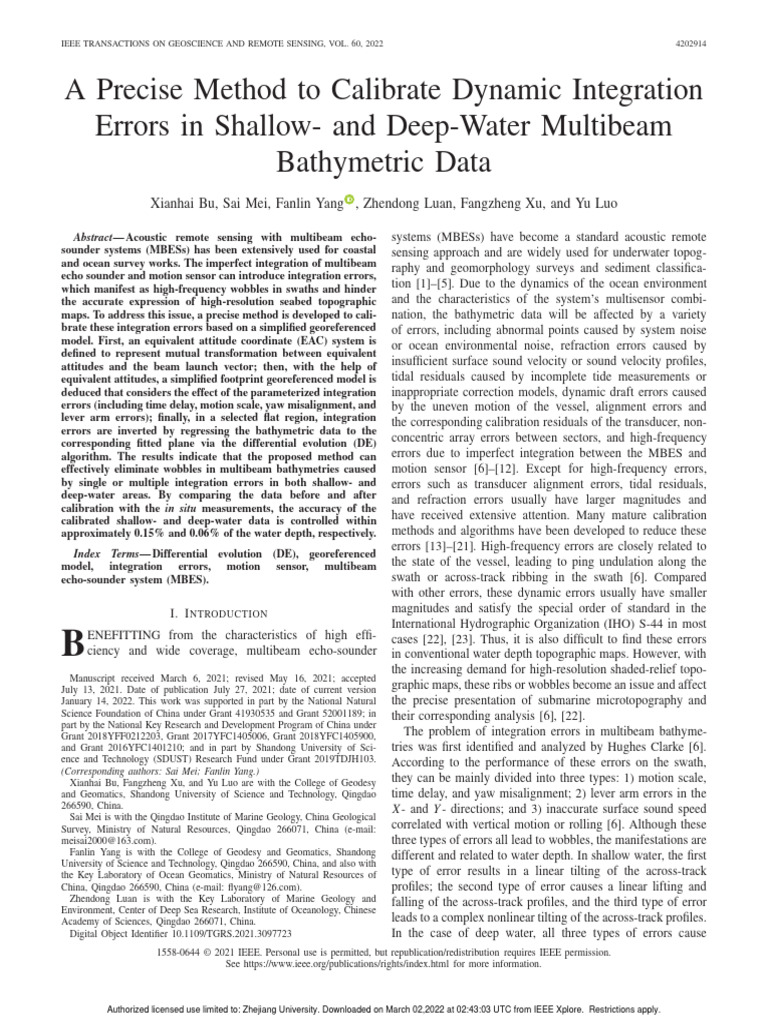 A Precise Method To Calibrate Dynamic Integration Errors in Shallow - and Deep-Water Multibeam ...