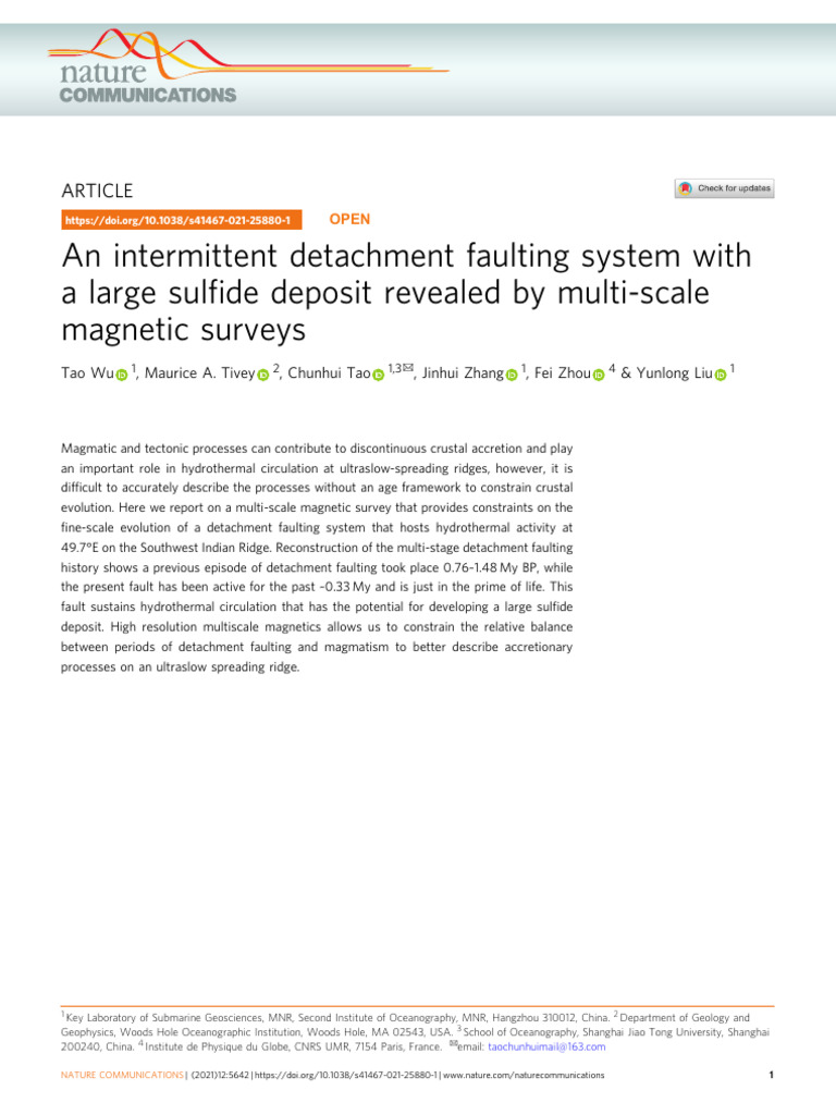 An Intermittent Detachment Faulting System With A Large Sul Fide ...