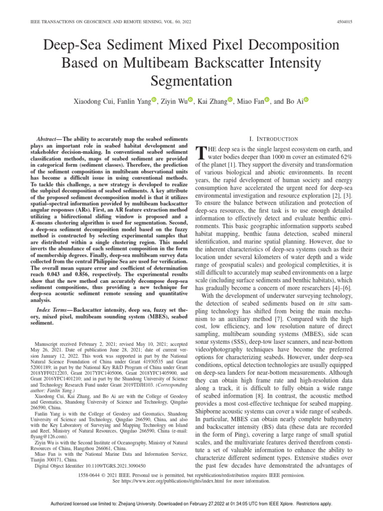 Deep-Sea Sediment Mixed Pixel Decomposition Based On Multibeam Backscatter Intensity ...