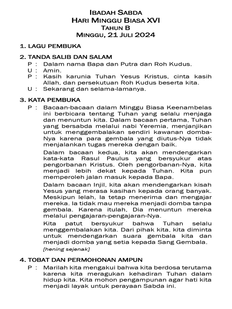 Tata Ibadah Sabda Katolik 2024 | PDF