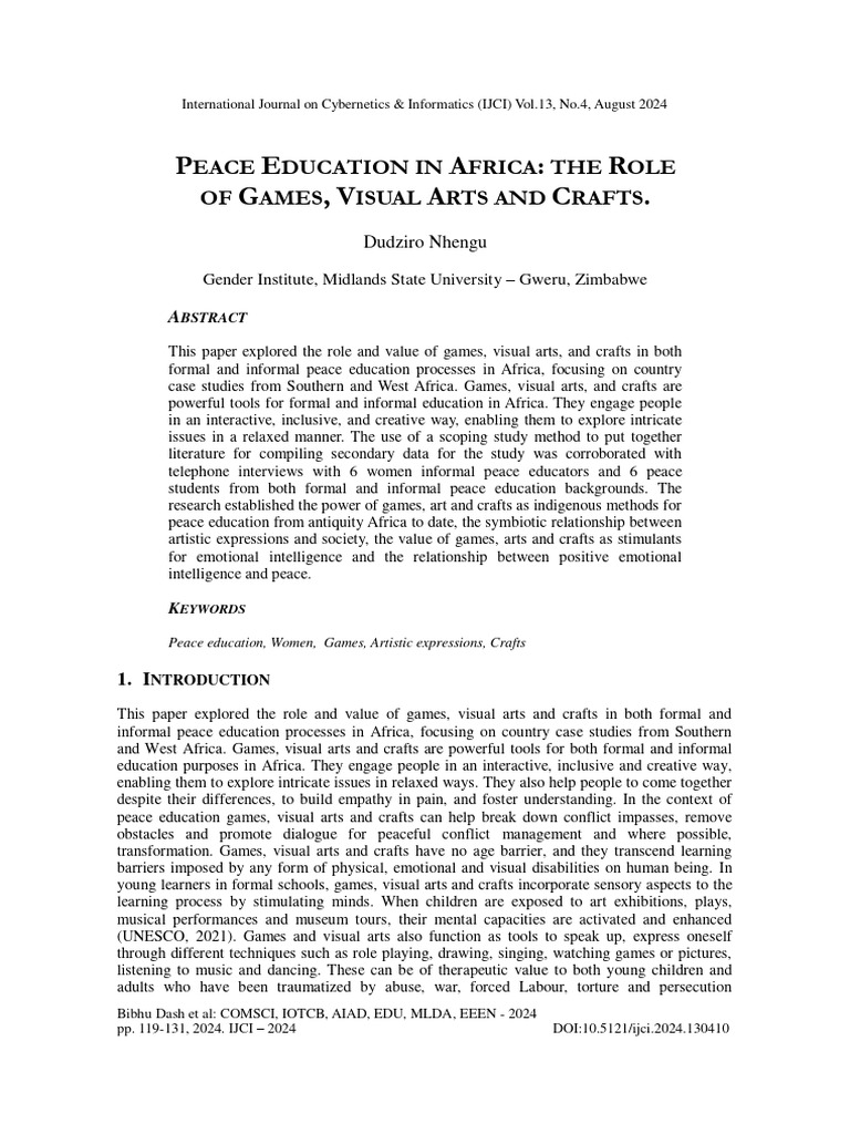 Peace Education in Africa: The Role of Games, Visual Arts and Crafts. | PDF | Peacebuilding ...