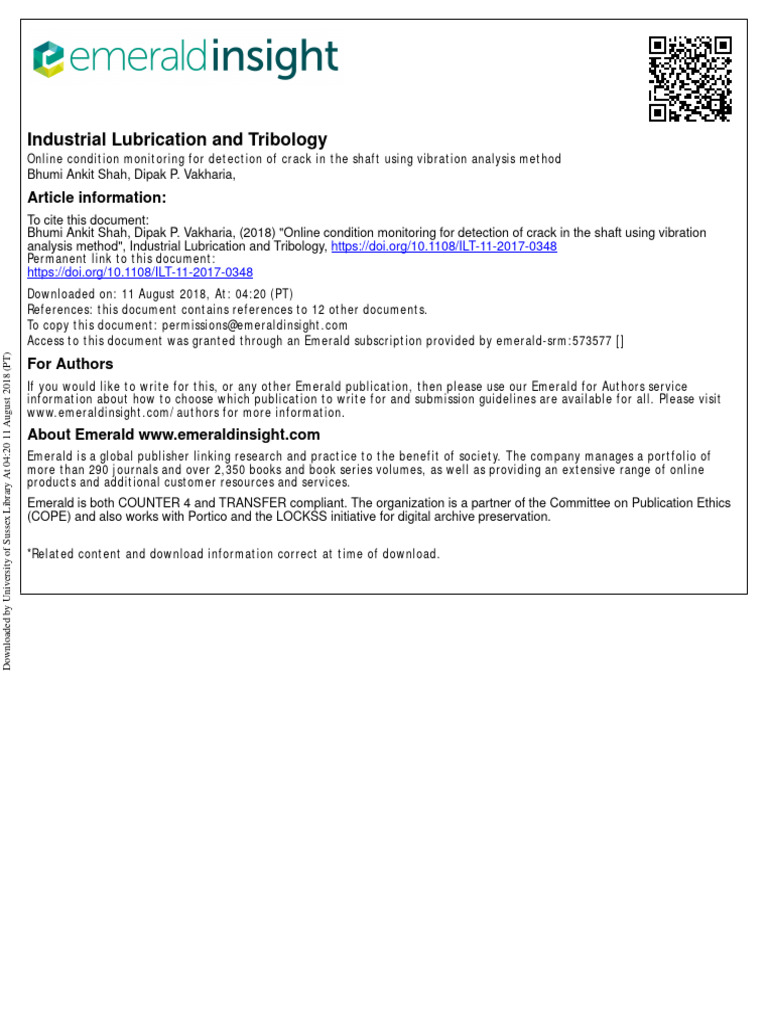 Online Condition Monitoring For Detection Of Crack In The Shaft Using
