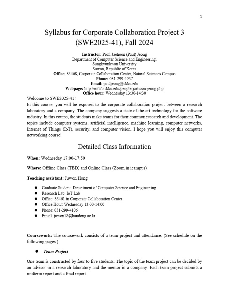 Syllabus For Corporate Collaboration Project 3 Fall2024 v2 | PDF | Internet Of Things | Cyberspace