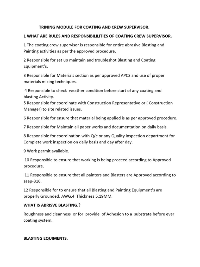 Training Module For Coating and Crew Supervisor | PDF | Coating | Paint