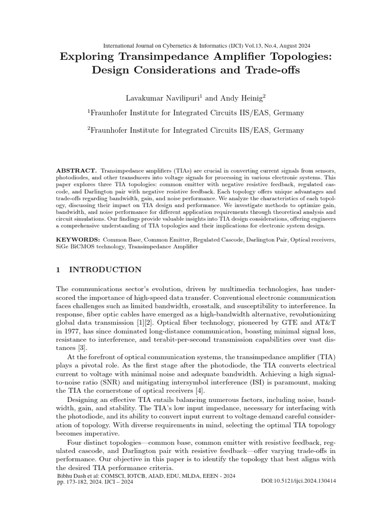Exploring Transimpedance Amplifier Topologies: Design Considerations and Trade-Offs | PDF ...