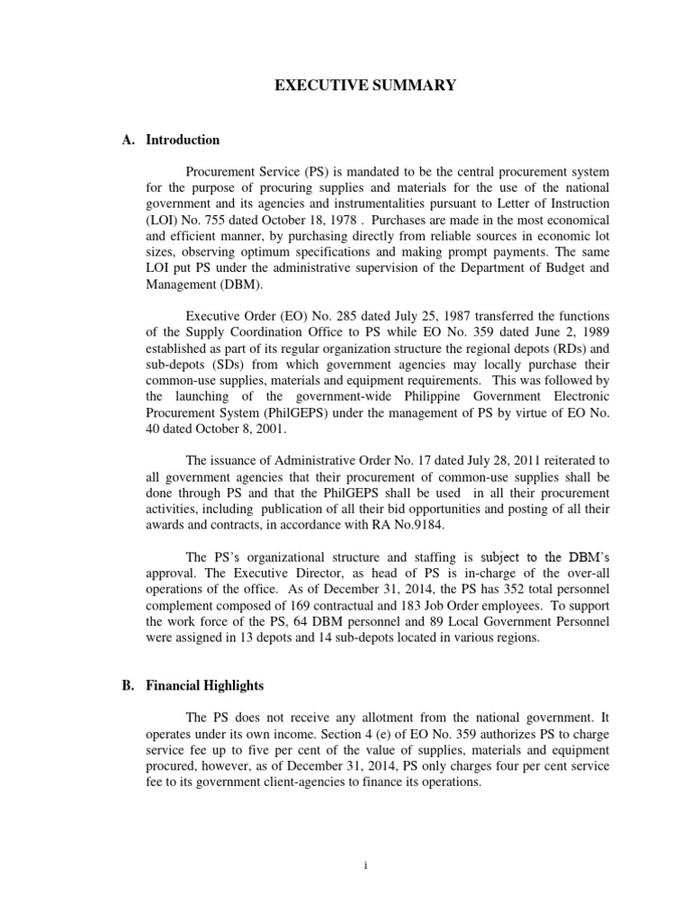 Procurement Service Executive Summary 2014 | PDF | Financial Audit ...