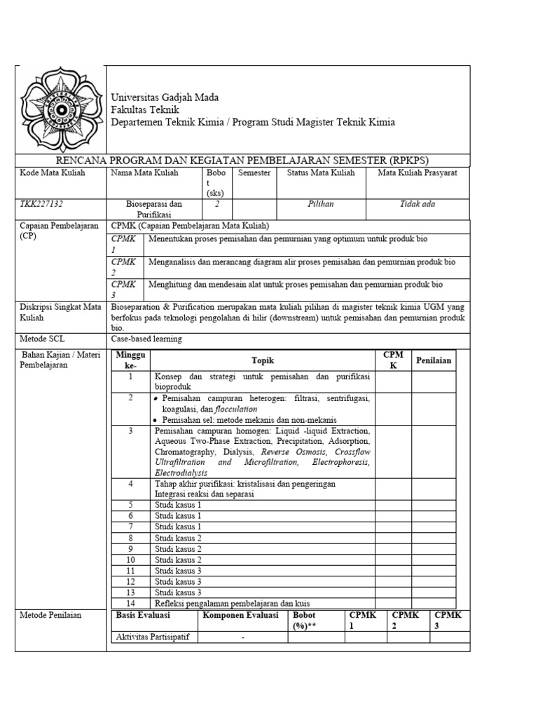 RPKPS - Bioseparasi Dan Purifikasi | PDF