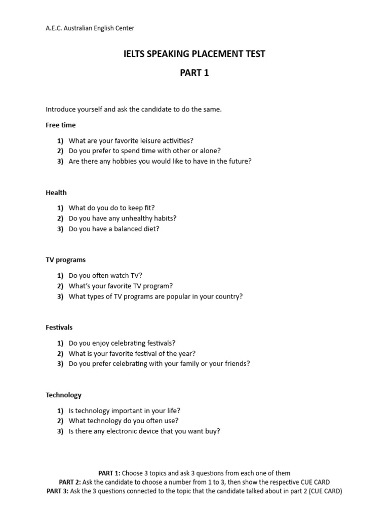 IELTS Speaking Placement Test | PDF | Psychology | Social Psychology