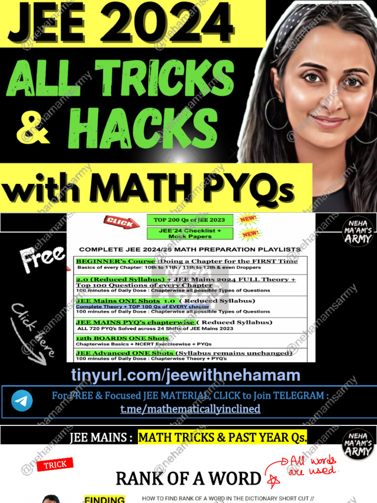 Jee Main 2024 - Important Tricks & Pyqs | PDF | Ellipse | Matrix (Mathematics)