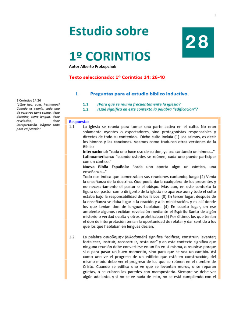 1 Corintios 28 | PDF | Profeta | Primera epístola a los corintios