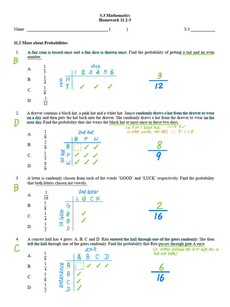 S3 HW Chapter 11.2-3 MC | PDF | Multiple Choice | Expected Value