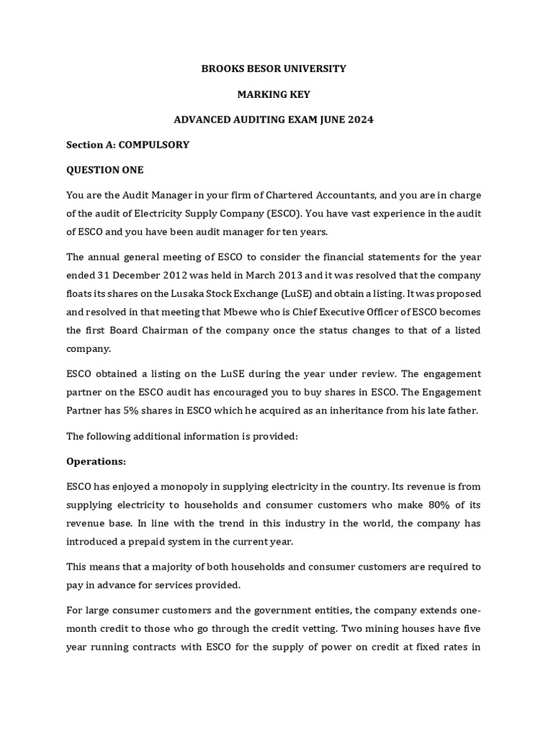 Advanced Auditing Marking Key | PDF | Audit | Going Concern