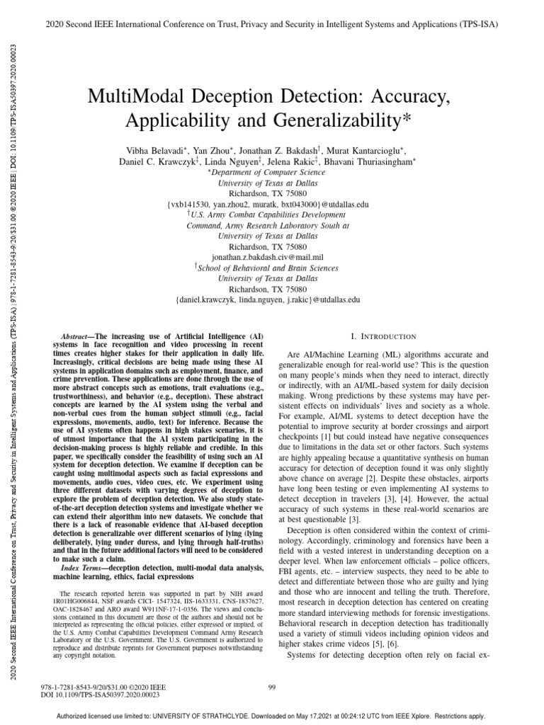 MultiModal Deception Detection Accuracy | PDF | Artificial Intelligence | Intelligence (AI ...
