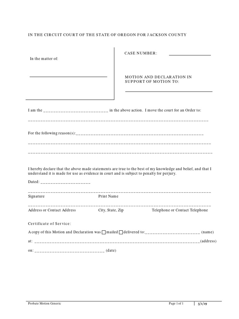 Oregon Probate Motion Template | PDF | Probate | Law Of The United States
