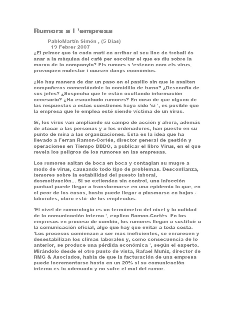 Rumors A L'empresa, Que Fer | PDF | Virus | Comunicación