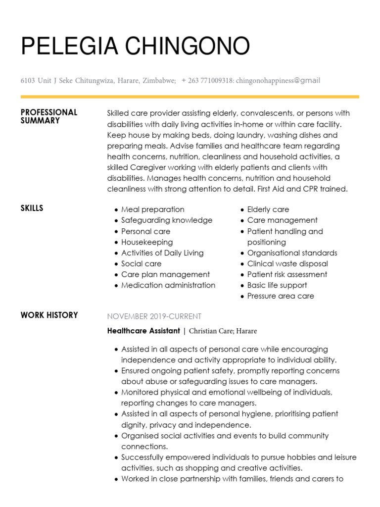 Tinywow Happiness Chingono CV 59278111 | PDF | Caregiver | Health Care
