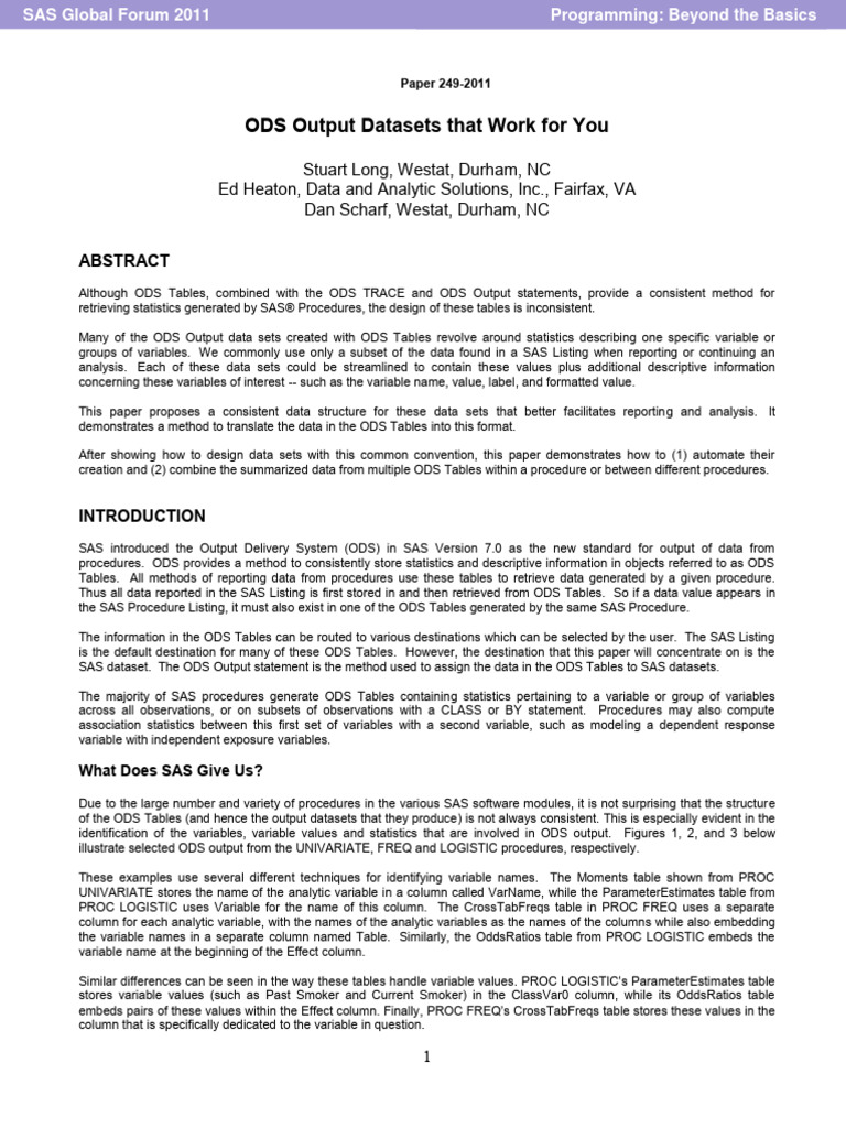ODS Output Datasets That Work For You | PDF | Sas (Software) | Logistic Regression