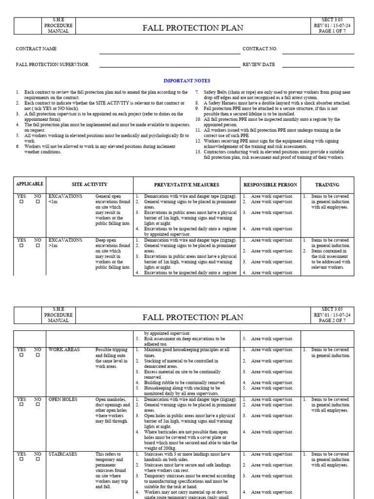 3.05 Fall Protection Plan | PDF | Scaffolding | Personal Protective ...