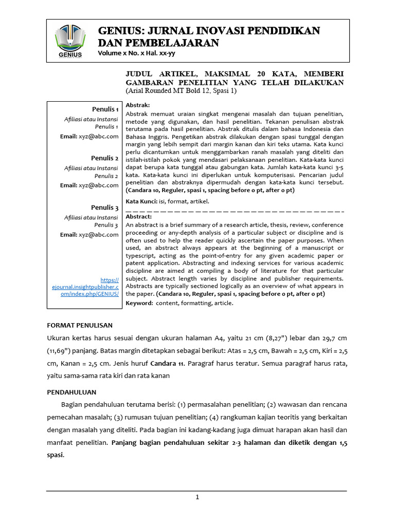 Template Artikel Jurnal GENIUS | PDF