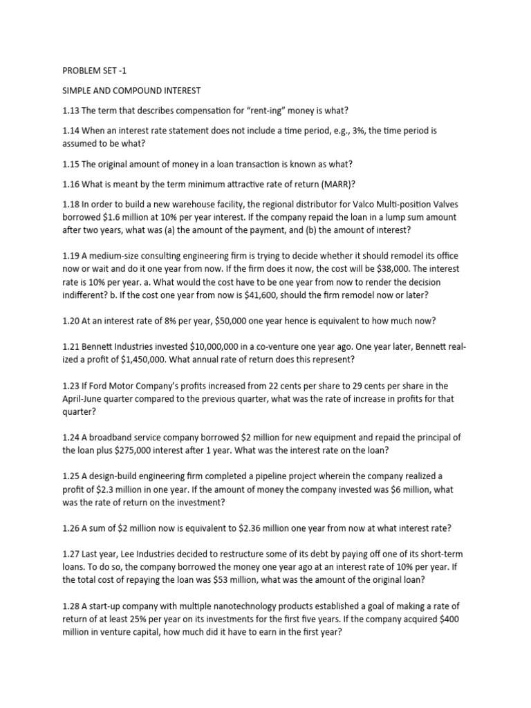 Bes 203 Problem Set 1 Simple and Compound Interest | PDF | Interest | Loans