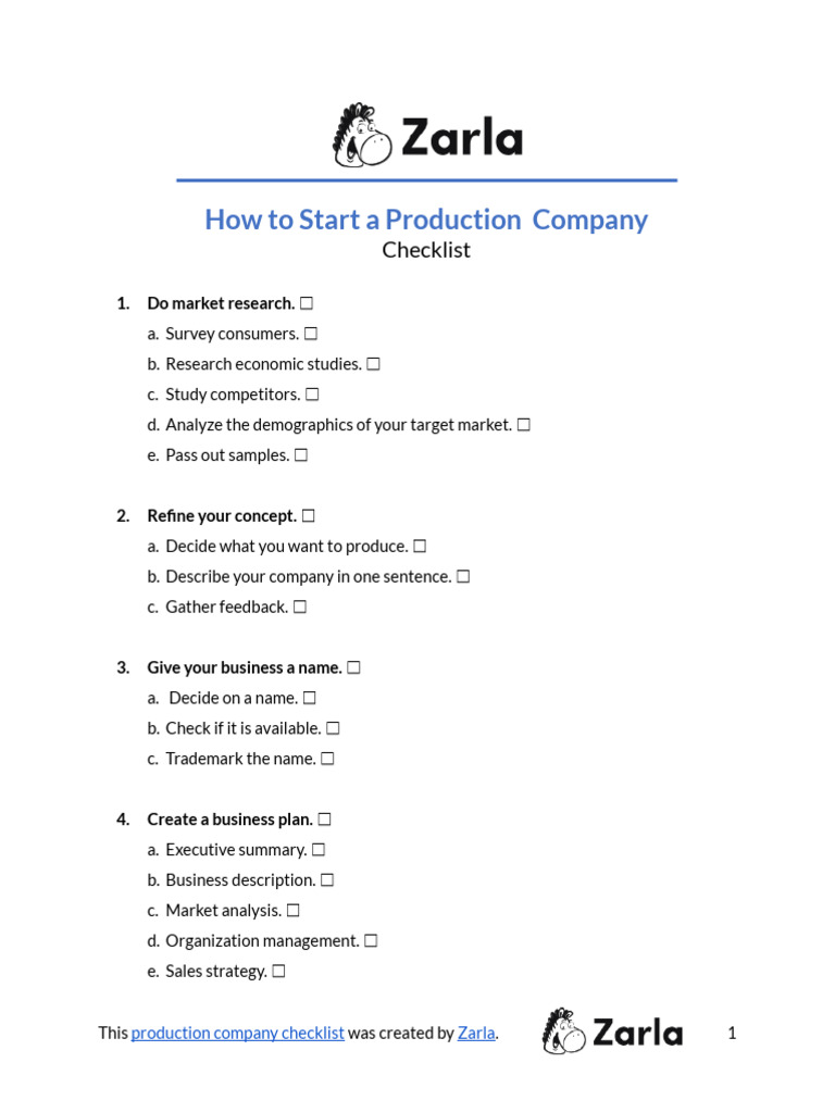 Starting a Production Company Checklist | PDF | Loans | Credit History