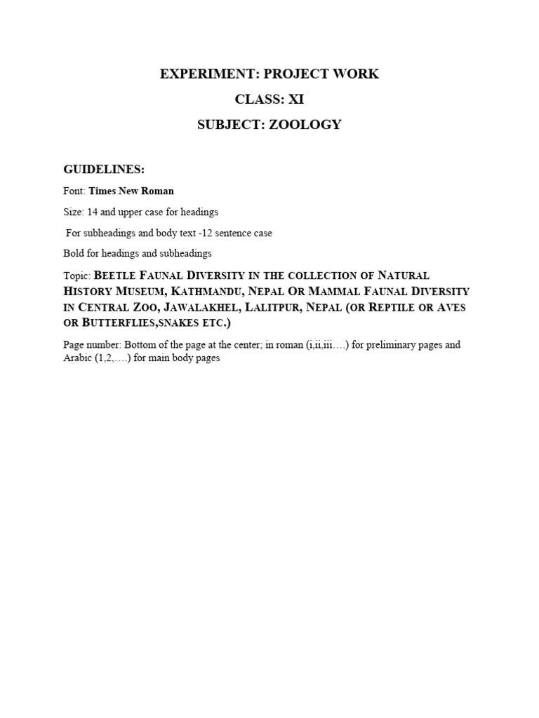 Project Work Class 11 Zoology | PDF