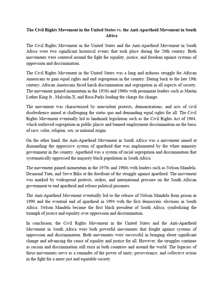 Civil Rights vs. Anti-Apartheid Movements | PDF | Apartheid | Racial ...