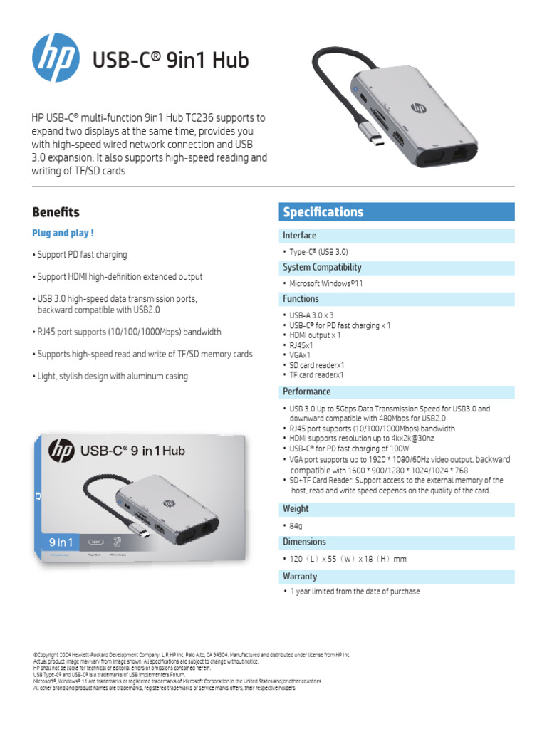 9in1 Hub Datasheet | PDF | Usb | Hdmi