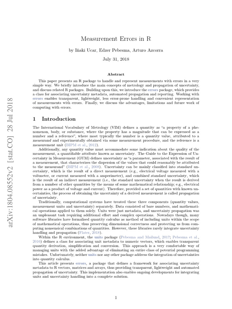 Measurement Errors in R | PDF | Uncertainty | Measurement