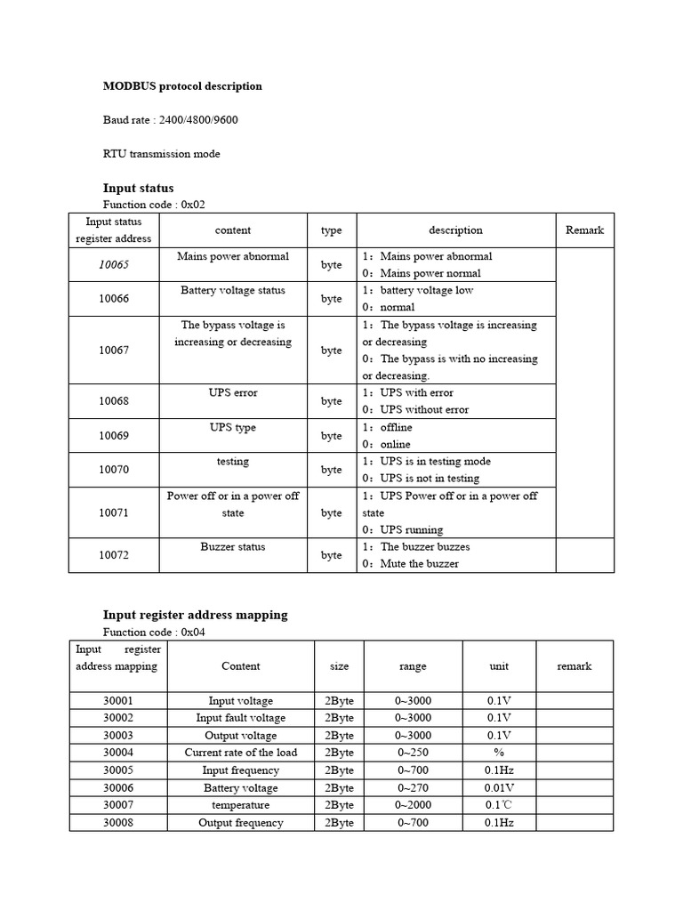 Modbus Register Mapping for UPS | PDF | Mains Electricity | Electronics