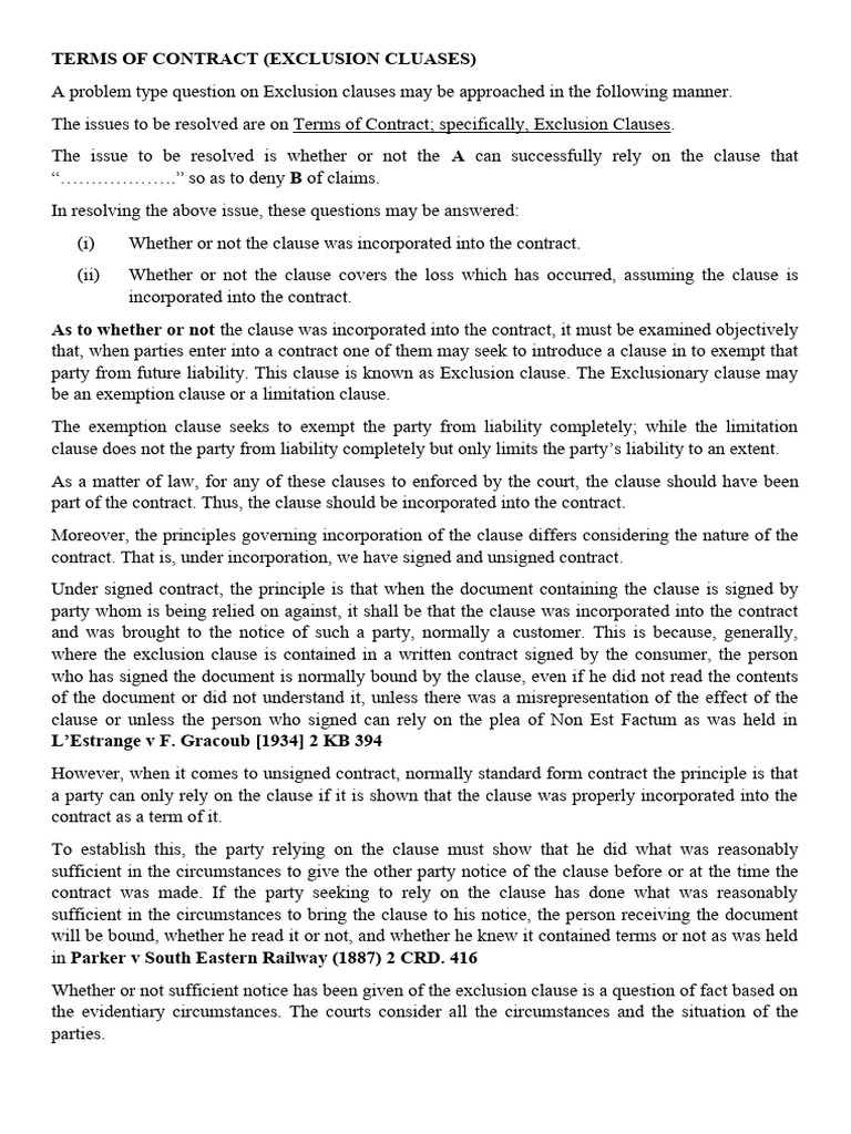 Exclusion Clauses | PDF | Negligence | Legal Liability