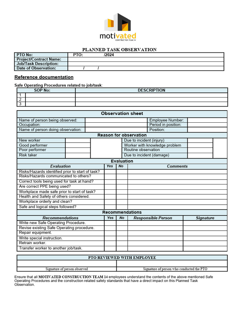 Safety Observation Checklist | PDF | Occupational Safety And Health | Labor