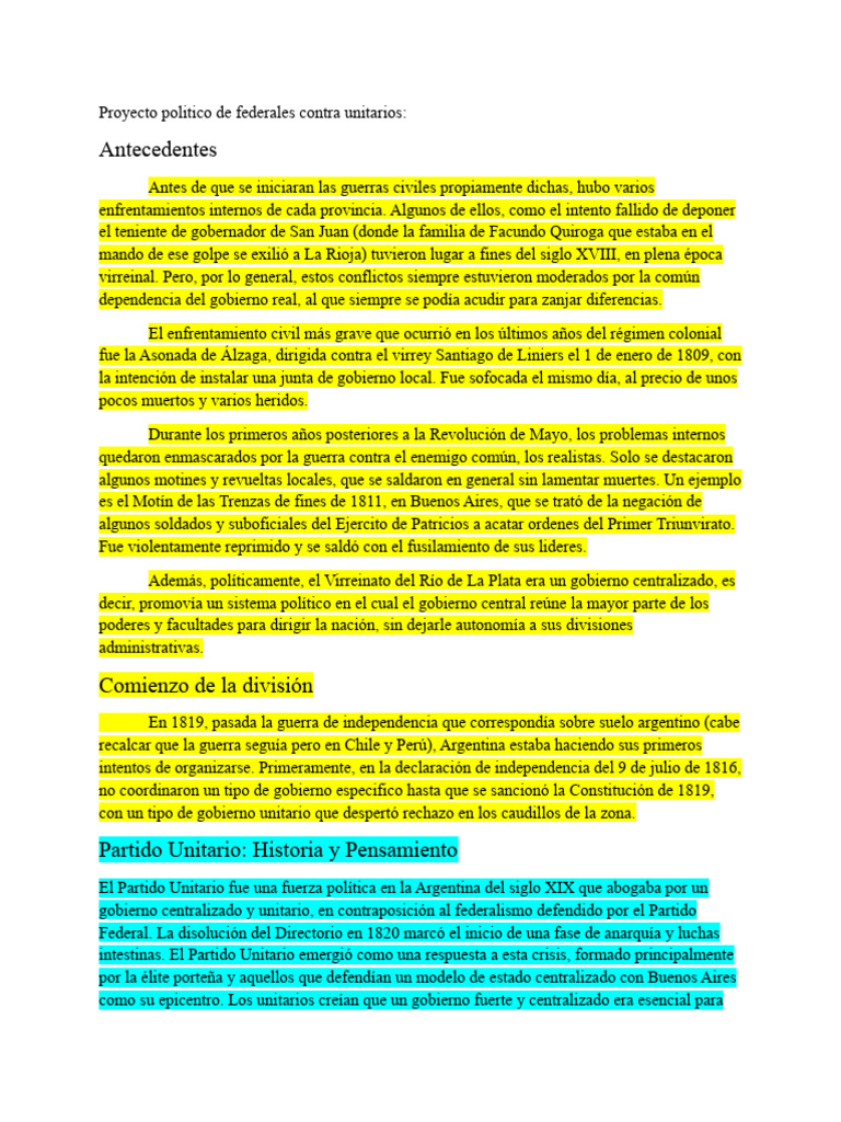 Unitarios vs Federales en Argentina | PDF | Argentina