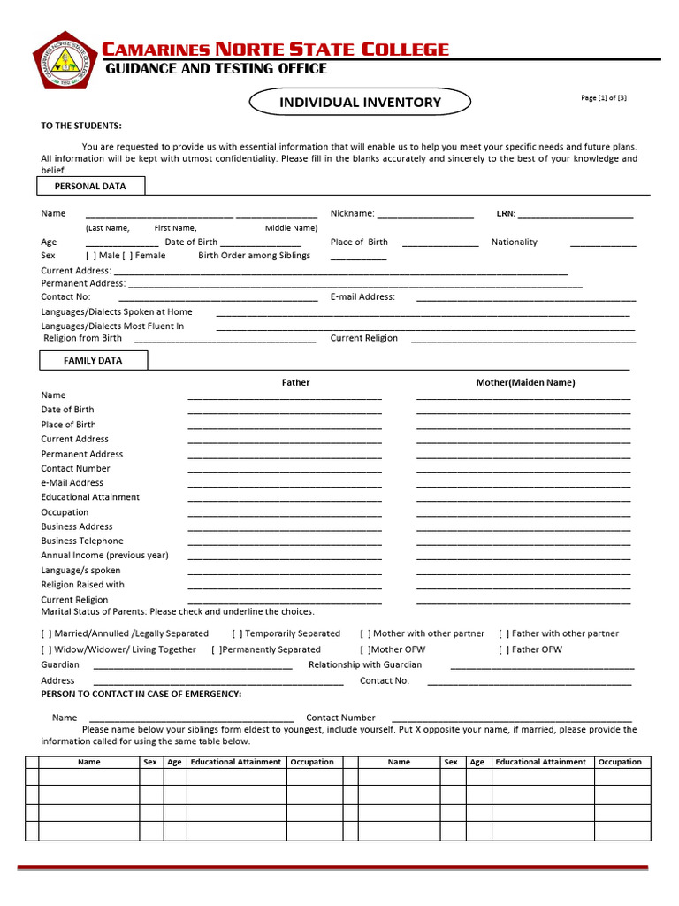 Basic Education Individual Inventory | PDF