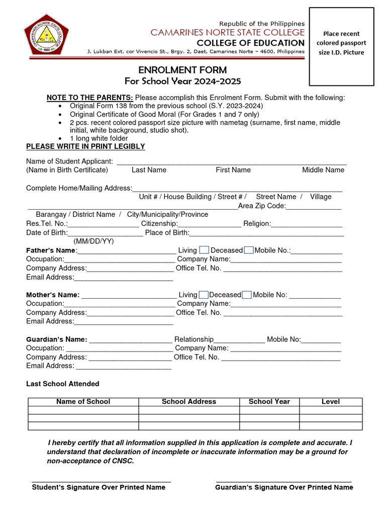 Basic Education Enrollment Form 2024-2025 | PDF | International Law ...