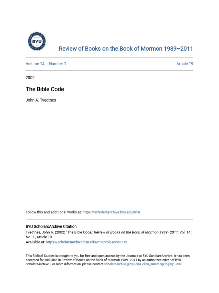 The Bible Code | PDF | Bible | Book Of Mormon