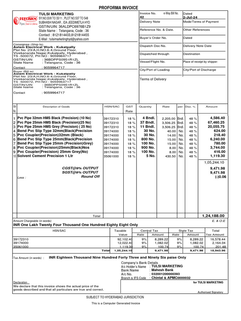 Precision Pipe Quotation | PDF | Economies | Taxation