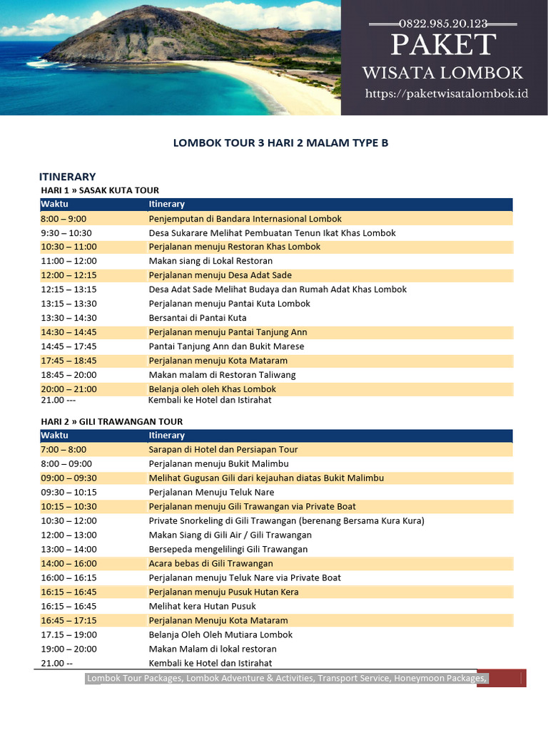 Paket Tour Lombok 3D2N - Type B | PDF