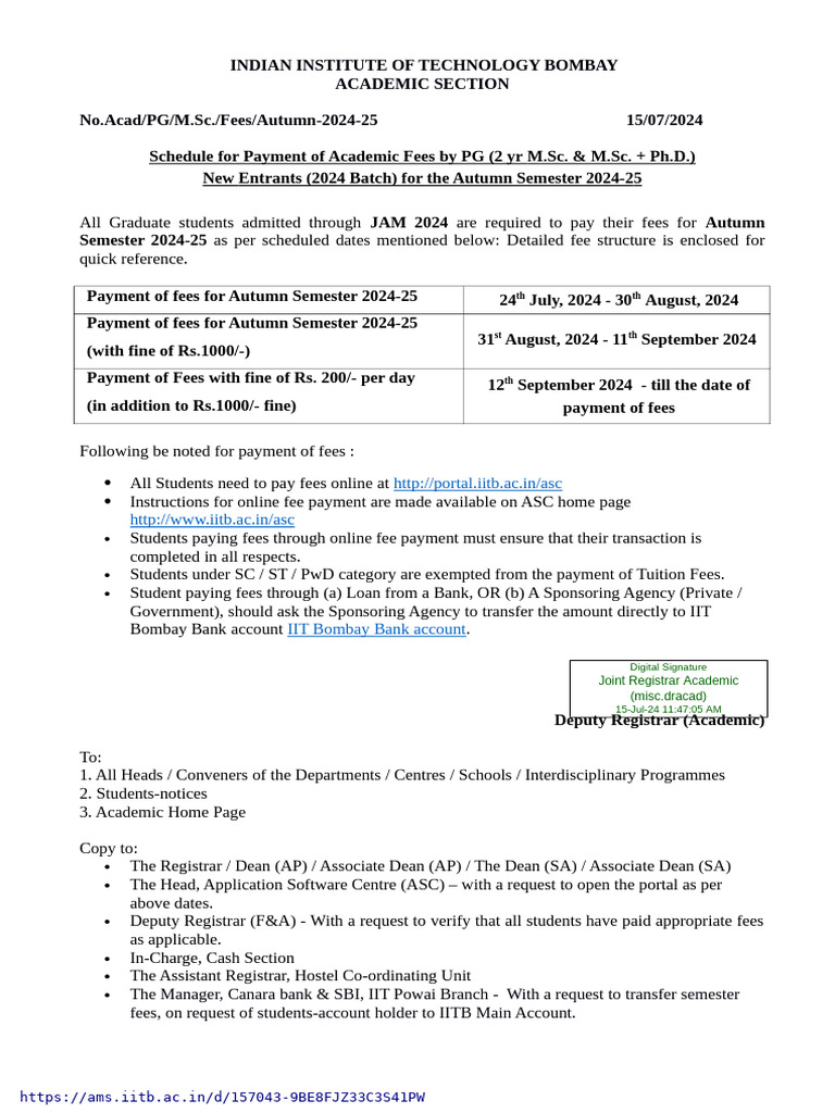 M.Sc. Fee Payment Schedule 2024-25 | PDF | Money | Banking