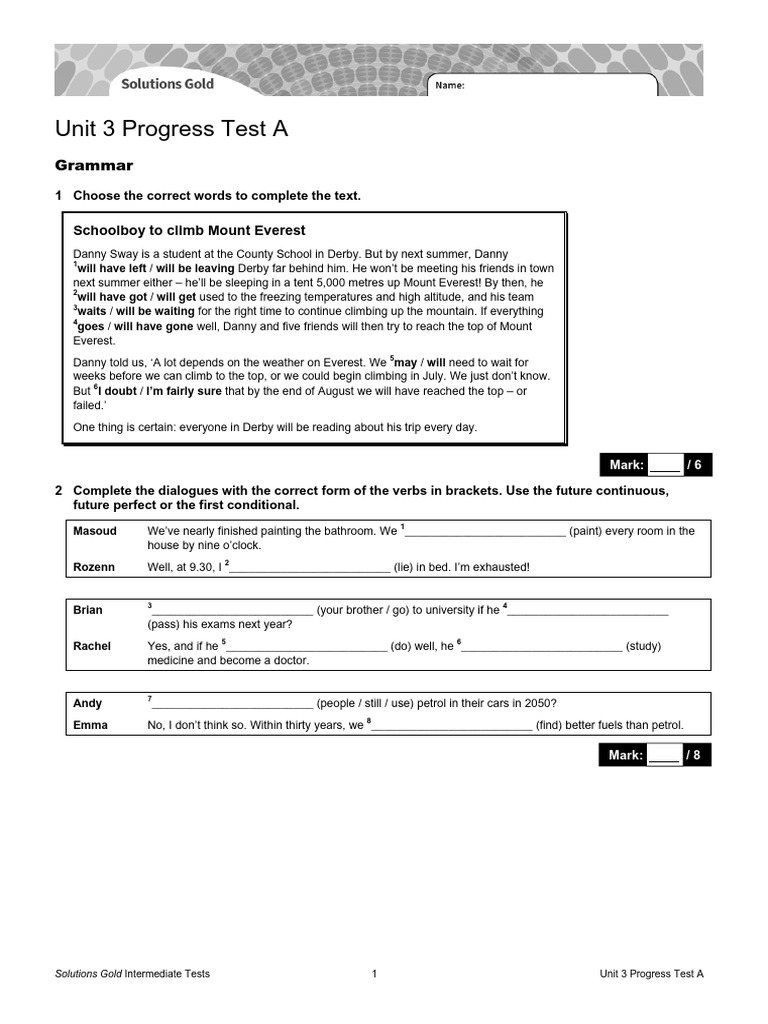 Solutions Gold Intermediate Progress Test Unit 3A | PDF | Mount Everest